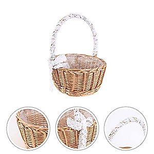 Hemoton Fruit Vegetable Storage Basket Wicker Rattan Flower Basket Willow Handwoven Flower Girl Baskets for Farmhouse Wedding Table Centerpiece Rustic Courtyard Indoor Decor 25x20cm