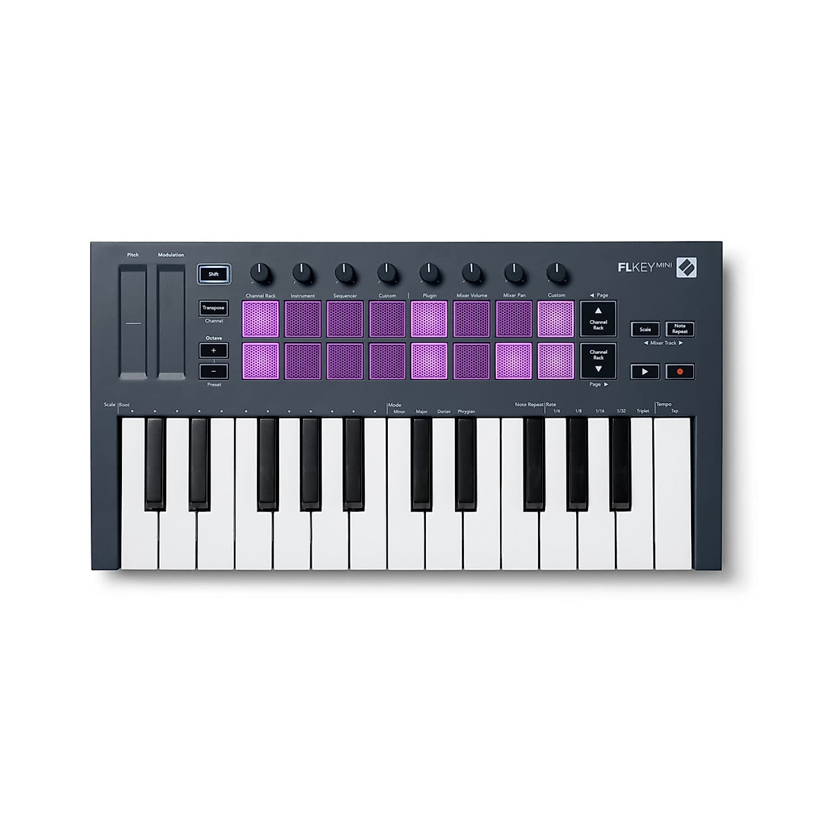 Novation FLkey Mini 25-Key MIDI Keyboard Controller for FL Studio Bundle with Sustain Pedal and 4-Port USB 3.0 Hub (3 Items)