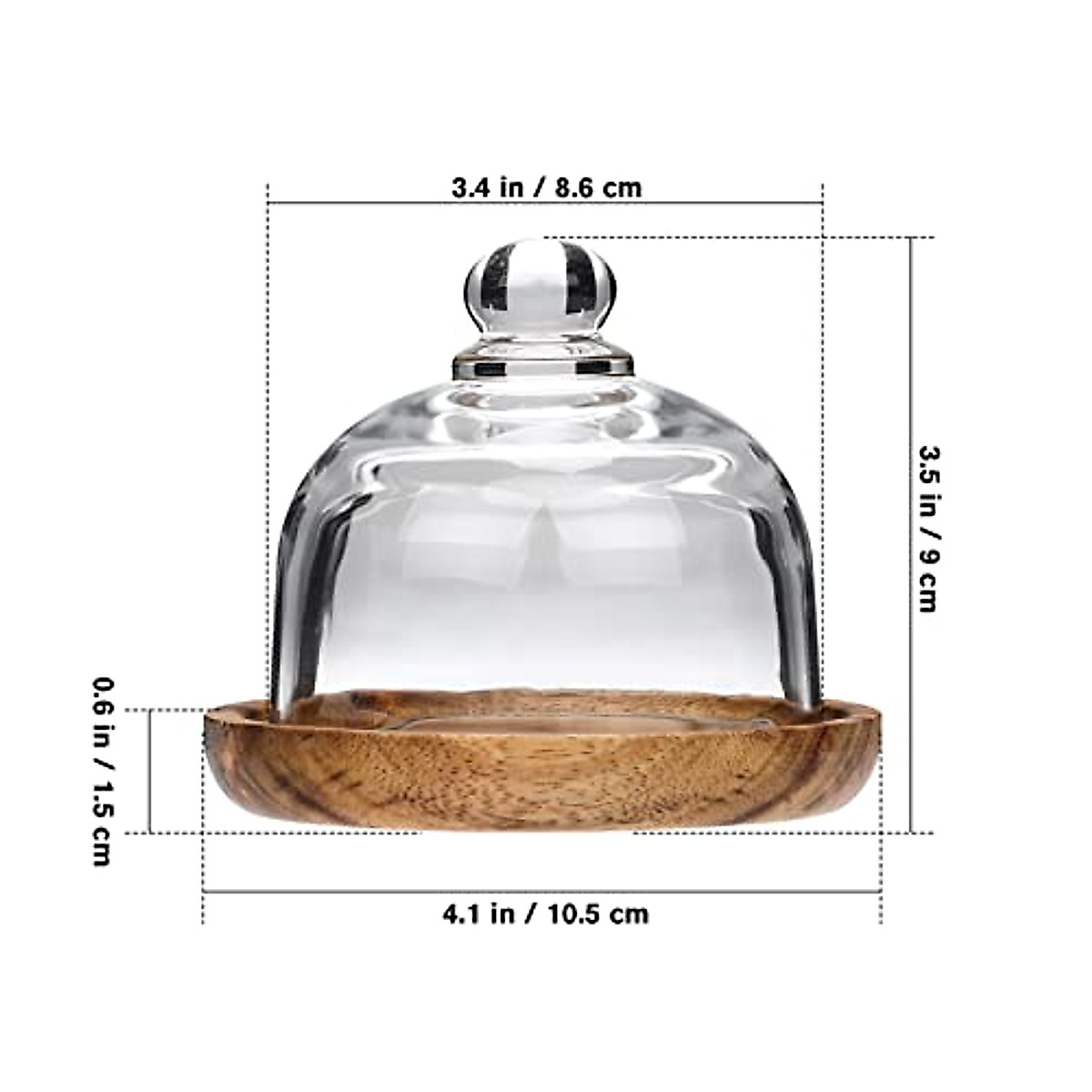 Yardwe 2 Sets Glass Dome with Wooden Base Mini Cake Stand Glass Display Dome Cloche Clear Glass Bell Jar Cover for Dessert Cheese Candy Plants Succulents (4.1 x 3.7 Inch)