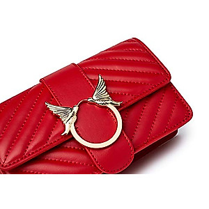 Women Fashion Shoulder Bag Genuine Leather Clutch Handbag Quilted Crossbody Bag with Chain - Wine