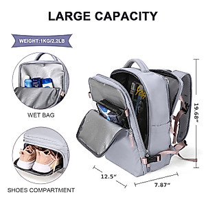 Large Travel Backpack Women, Carry On Backpack,Hiking Backpack Waterproof Outdoor Sports Rucksack Casual Daypack School Bag, Laptop Backpack Flight Approved，Light Purple