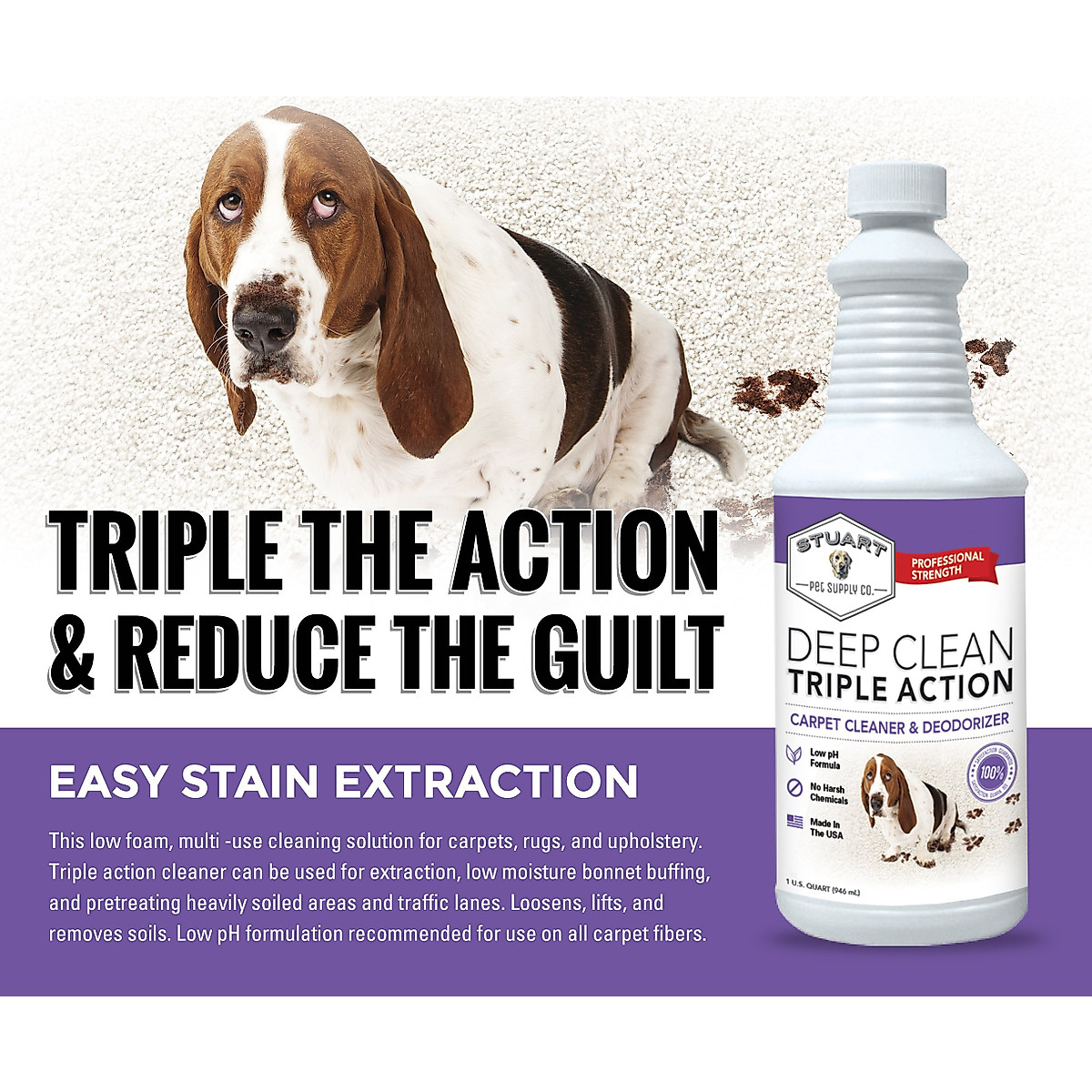 Stuart Pet Supply Co. Professional Strength Deep Clean (Gal.) 3X Carpet Cleaner Solution & Deodorizer, Concentrated Encapsulating Carpet Shampoo, Pet Odor & Dirty Carpet Cleaning Solution 128 fl oz.