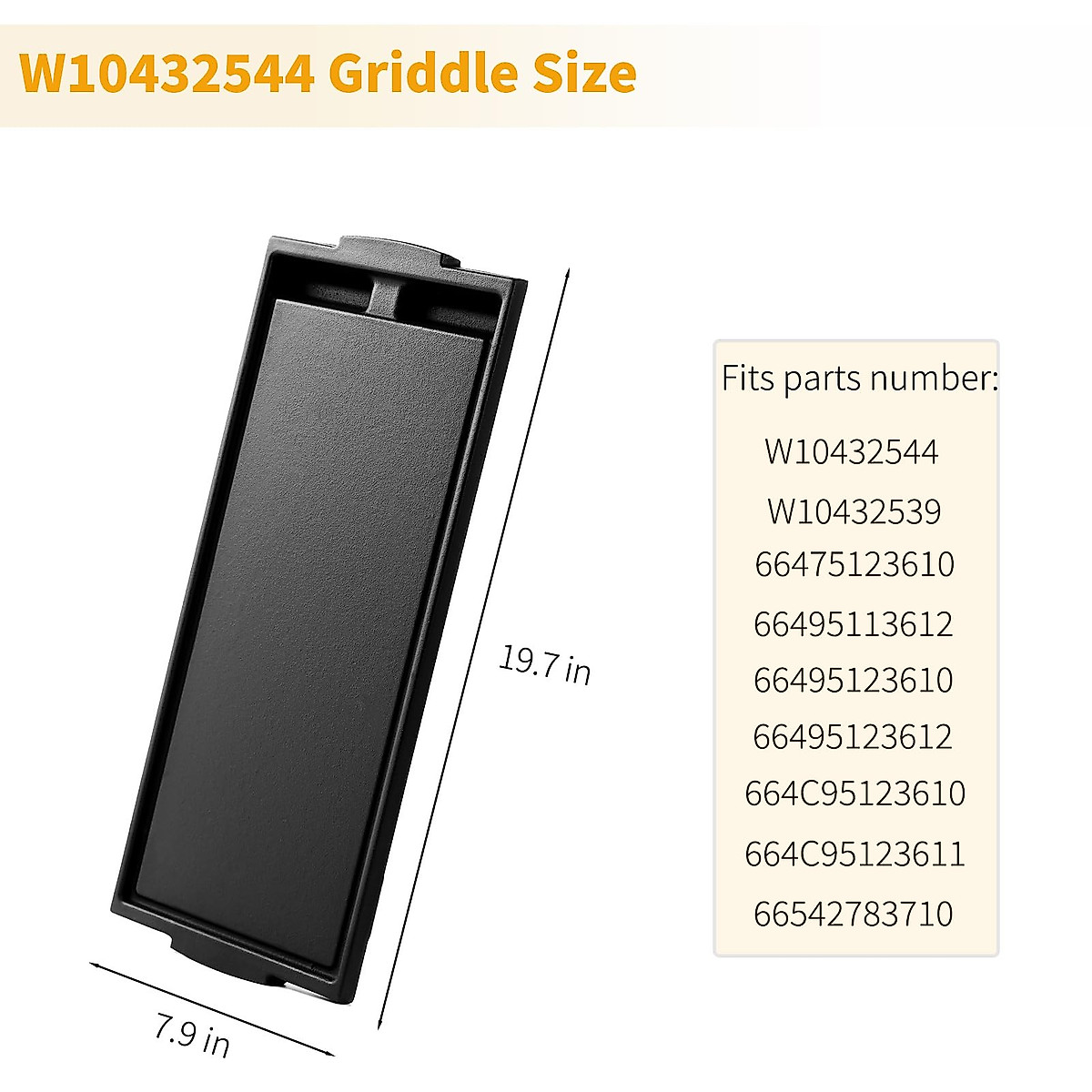 Allstare W10432544 Griddle Replacement Parts for Whirlpool Stove Parts Top Cast Iron Griddle Plate, W10432539 Kenmore Maytag Jenn Air Kitchenaid Range Parts Griddle Pan Flat Top Pan 1 Pack