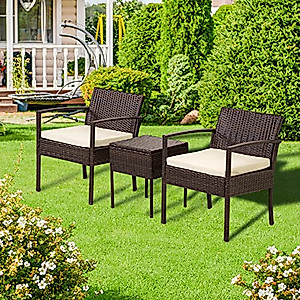 FHFO Patio Furniture Set 3pcs Patio Conversation Set Outdoor Furniture Outdoor Patio Furniture Set Table and Chairs with Cushions for Garden Balcony Backyard Porch Lawn