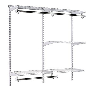 Rubbermaid Configurations Deluxe Closet Kit, White, 4-8 Ft. & Configurations Deluxe Closet Kit, Titanium, 4-8 Ft, Wire Shelving Kit with Expandable Shelving and Telescoping Rods