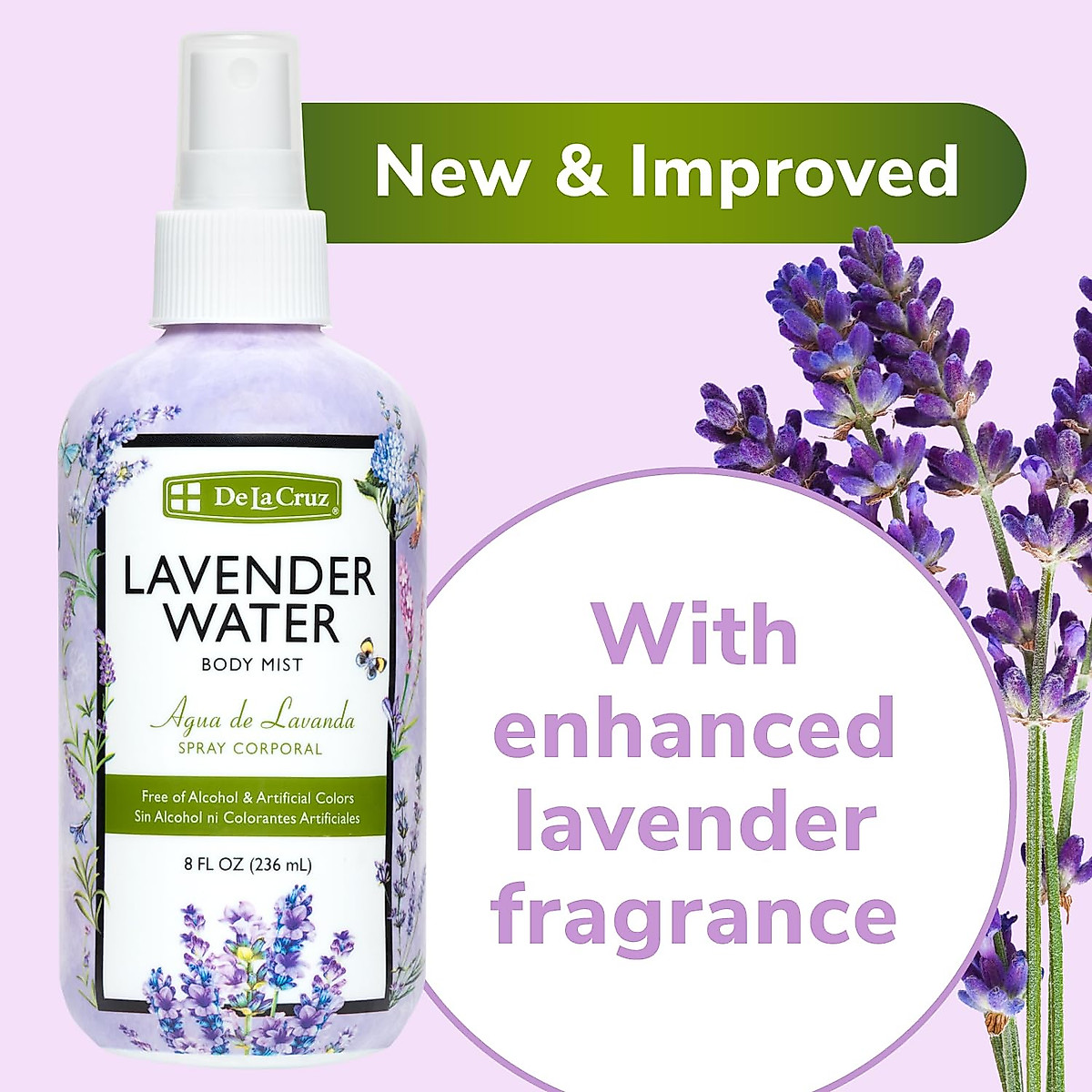 De La Cruz Lavender Water Body Mist - Lavender Spray body mist With Pure Lavender Essential Oil 8 fl oz (236 mL)