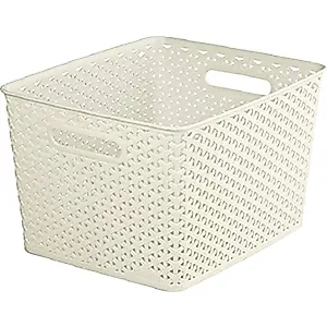 Curver My Style Large Rectangular Storage Basket, Vintage White, 18 Litre