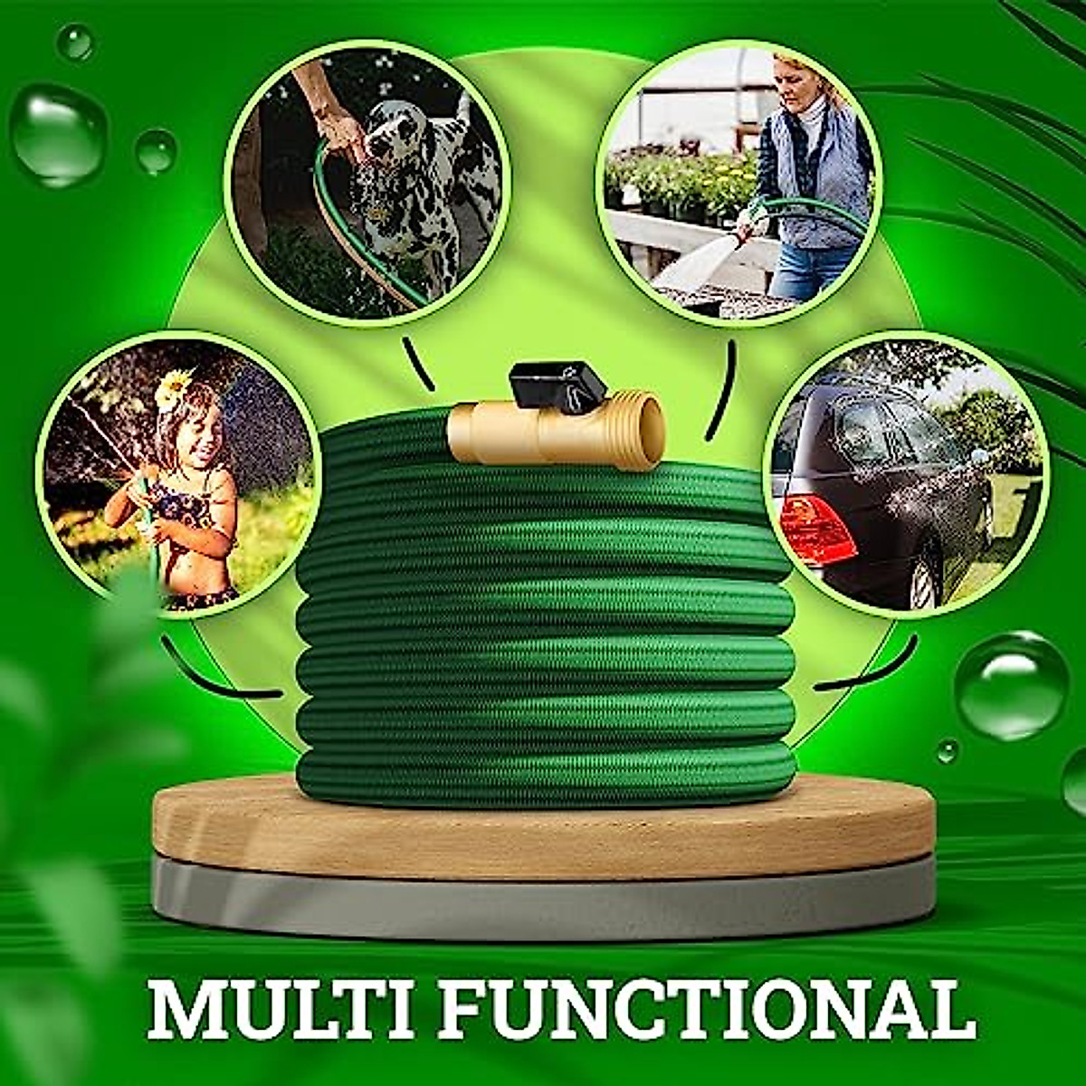 Garden Hose, Multi Purpose Garden Hoses with Hose Spray Nozzle for Watering, Sprinkling and Cleaning, Light Weight and Kink Resistant, Strong and Long Lasting, 50 Ft