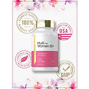 Carlyle Multivitamin for Women 50 and Over | 250 Caplets | Iron Free | with B-Vitamins, D3, and Calcium | for Women 50 Plus | Gluten Free