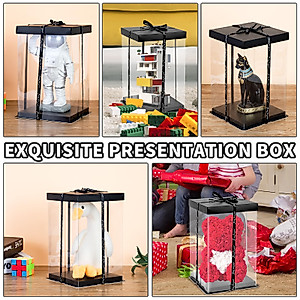 FERGONO 1PC Clear Gift Box, 6.69 x 6.69 x 11.02 inch Transparent Gift Box, Transparent Display Case Gift Boxes with Base, Lid & Ribbon for Wedding, Birthday, Easter Mother's Father's Day Party