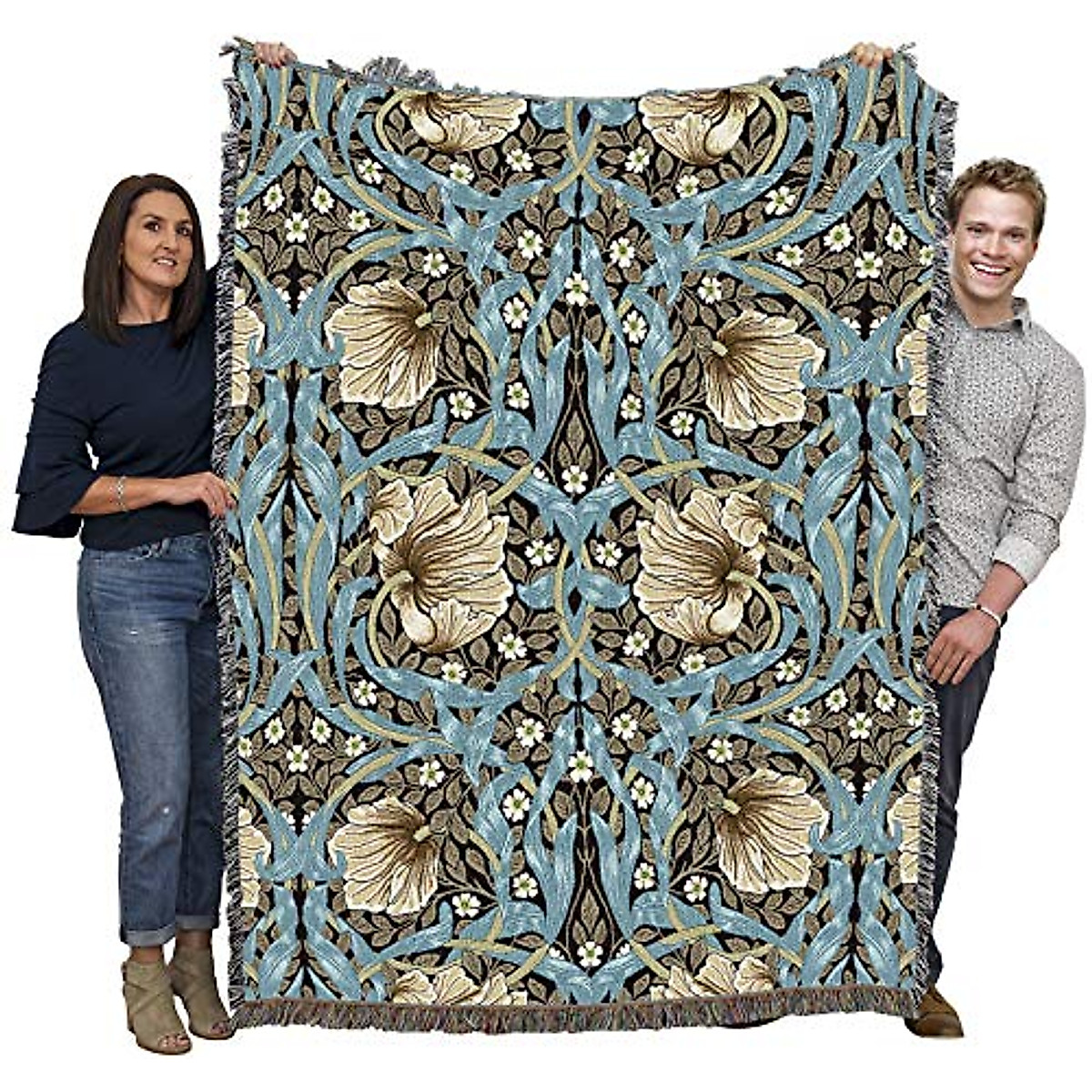 Pure Country Weavers William Morris Pimpernel Vanilla Blanket - Arts & Crafts - Gift Tapestry Throw Woven from Cotton - Made in The USA (72x54)