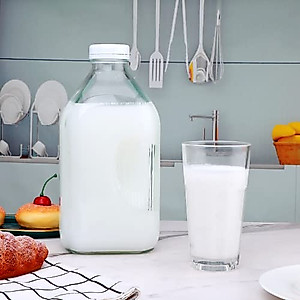 Accguan 2 Quart Glass Milk Bottles, 67oz Glass Bottles with Lids,Reusable Glass Bottles Suitable for Milk, Juice, Beverage, Party, Weddings, Shower Supplies and Gifts(4 pcs)