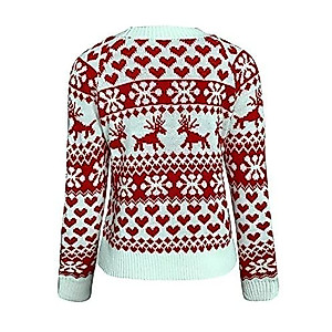 ZAFUL Women's Christmas Reindeer Xmas Snowflake Patterns Knitted Sweater Long Sleeve Elk Floral Printed Pullover White