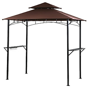 Grill Gazebo, Outdoor Barbeque Gazebo Canopy, 8'x 5' Barbecue Canopy BBQ Gazebo Canopy Tent w/Air Vent Double Tiered (Brown)