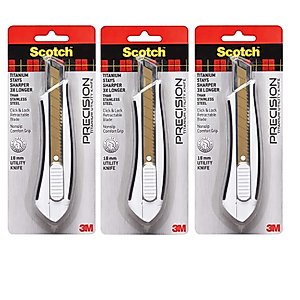 3M 159572 051141976549 Scotch Titanium Snap-Off Utility Knife, Large, 3 Pack