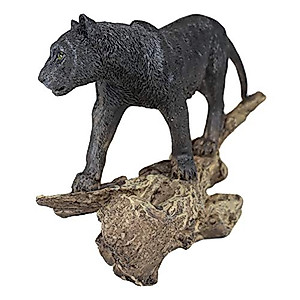 Ebros Gift Black Panther Cougar Prowling On Distressed Tree Log Figurine 8" Long Wildlife Black Jaguar Ghost Forest Hunter Sculpture Home Decorative Accent