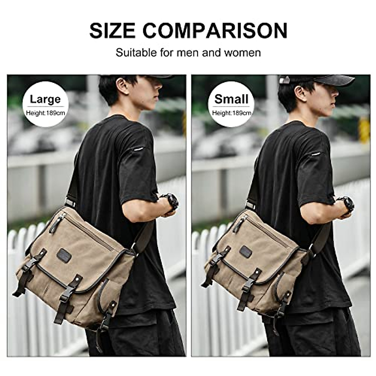 Messenger Bag for Men,crossbody bags aesthetic,Unisex Classic Military Canvas Shoulder Bag, Multi-poc,Brown
