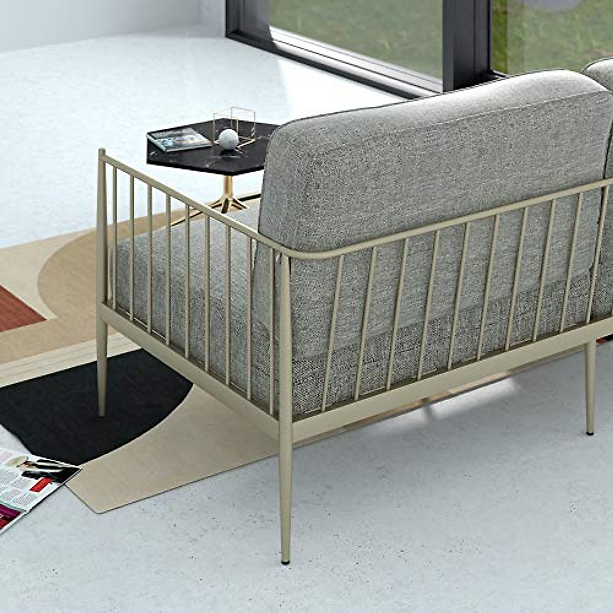 ZINUS Janelle Gold Metal Loveseat / Steel Framework with Upholstered Cushions / Easy Assembly