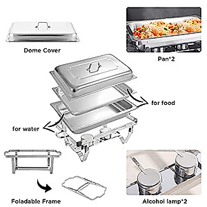 BotaBay Pack of 4 Chafing Dish 8 Quart High-Grade Stainless Steel Pans Chafers and Buffet Warmers Sets with Water Pan, Food Pan, Fuel Holder and Lid Catering Full Size