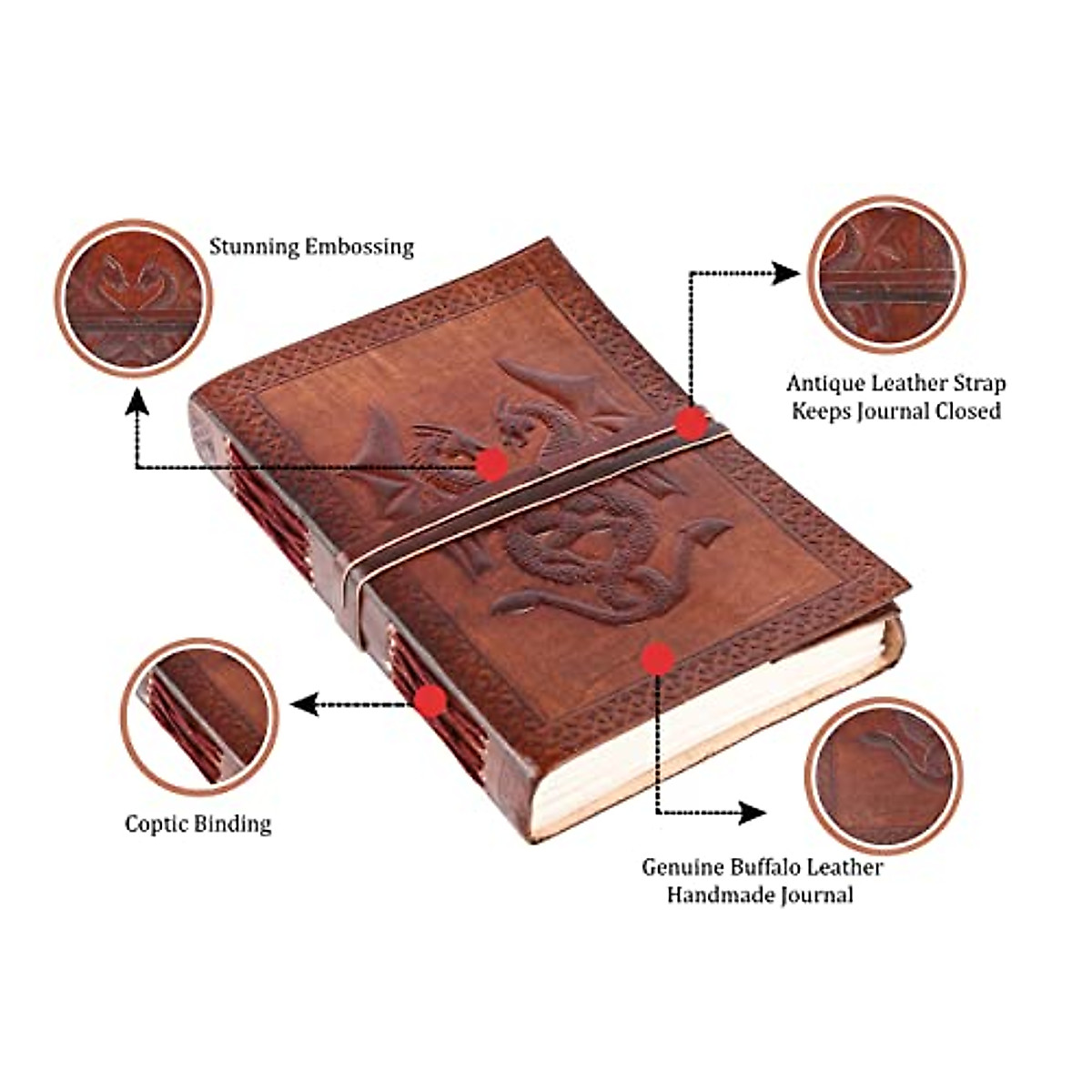 Handmade Vintage Antique Looking Double Dragon Genuine Leather Bound Journal Diary Notebook Travel ScrapBook Photo album Sketchbook with Blank Unlined Pages to Write Sketch Gift for Men Women Gift