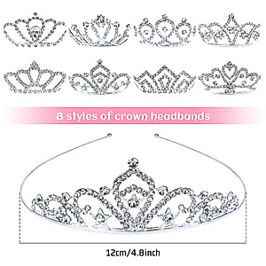 inSowni 8 Pieces Decorative Princess Dazzling Rhinestone Silver Metal Tiara Crown Headbands Wedding Birthday Party Prom Headpieces for Brides Bridesmaids Women Girls Teens Kids