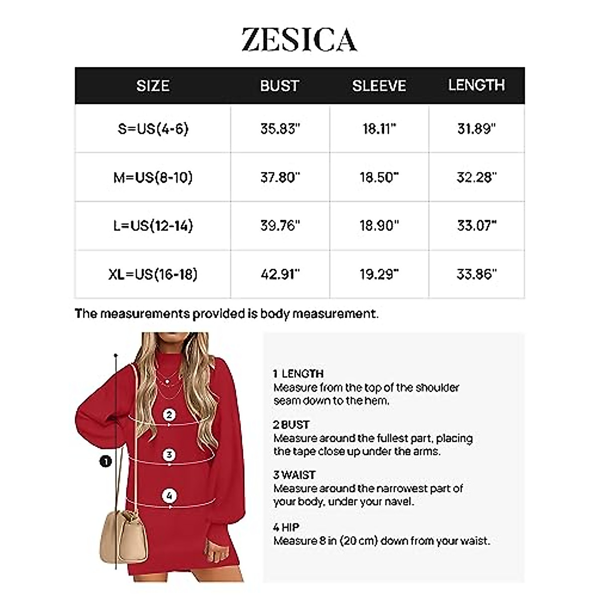 ZESICA Women's 2023 Fall Turtleneck Sweaters Dress Oversized Long Lantern Sleeve Casual Knit Pullover Short Dresses,Red,Small