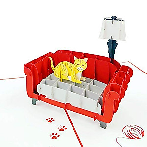 Liif Cat 3D Greeting Pop Up Card for All Occasions, Cat Birthday Card - Kitty, Cute, Fun, Thinking of You, Just Because, Thank You, Retirement, Cat Lover Gift (Cat On Couch)