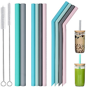 ALINK 15 inch Extra Long Silicone Straws + 2 Silicone Boba Straws 8 Smoothie Straws