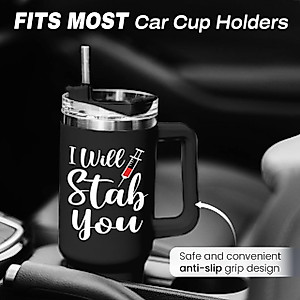 SANDJEST Nurse Gifts I Will Stab You Tumbler with Handle 40oz Stainless Steel Insulated Coffe Cup Funny Nurse Week Gifts, Nursing School Graduation, Appreciation Gifts for RN Nurses