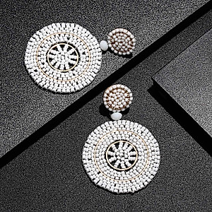 CEALXHENY Beaded Drop Earrings for Women Handmade Colorful Bead Earrings Bohemia Hoop Dangle Earring for Women (D White)