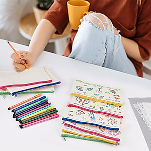 WEBEEDY 10 Sets Blank DIY Craft Bag Kit Decorate Your Own Canvas Pouch Zipper Pen Pencil Case Painting Makeup Bag Invoice Bill Bag Multi-Purpose Travel Toiletry Bags