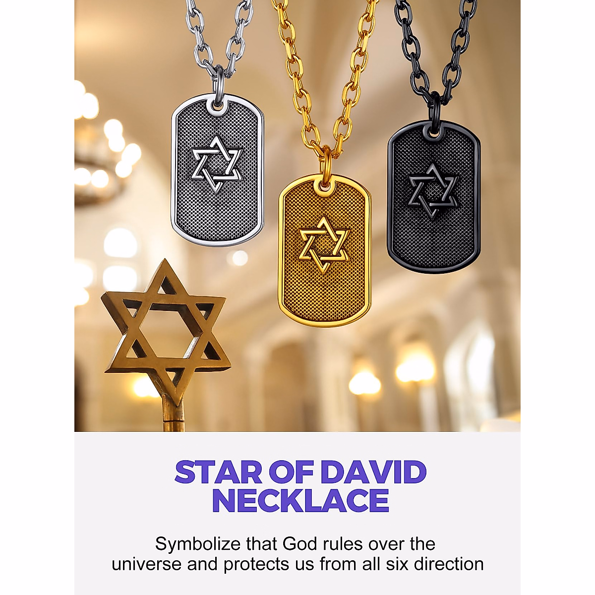 Richsteel Star of David Dog Tag Pendant for Women Mens Jewish Jewelry Chain Israel Flag Gifts Necklace