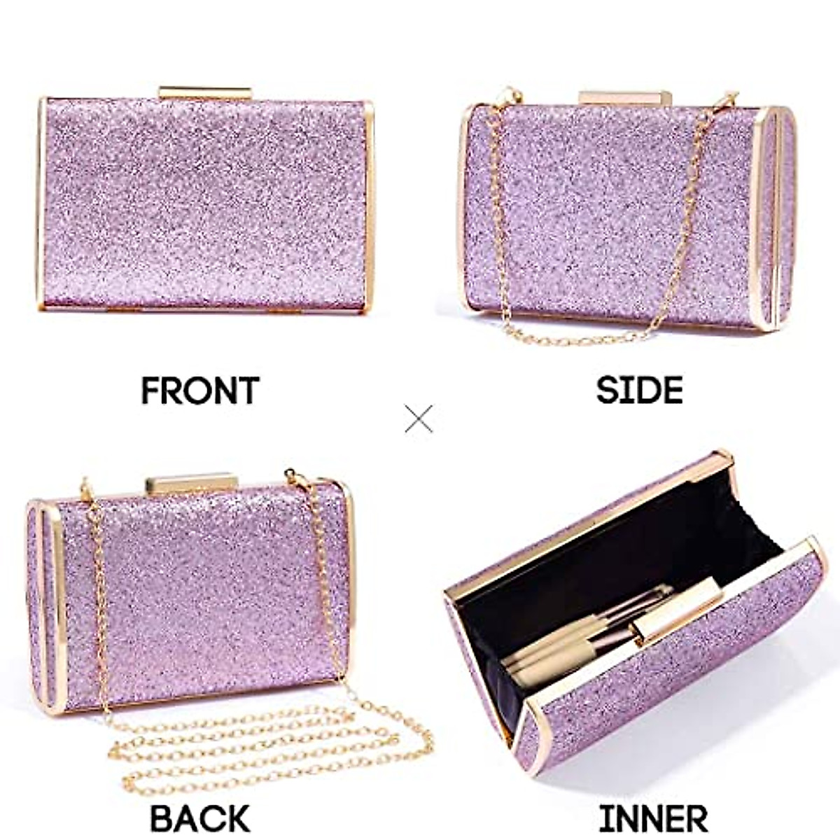 Yokawe Women's Clutch Purse Sparkling Glitter Evening Bag Prom Party Bride Wedding Handbag (Pink)