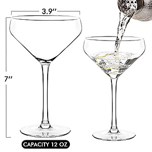 Chouggo Coupe Cocktail Glasses Set of 4, Hand Blown Premium Crystal Martini Glasses for Bar, Martini, Cosmopolitan, Manhattan, Gimlet, Pisco Sour - 12Oz, Clear