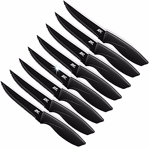Lux Decor Collection Steak Knives - Black Steak Knives Set of 8 | m, Stainless Steel Ultra Sharp Serrated Steak Knives | Scratch Resistant & Dishwasher Safe knife Set | Sharp Knife Set