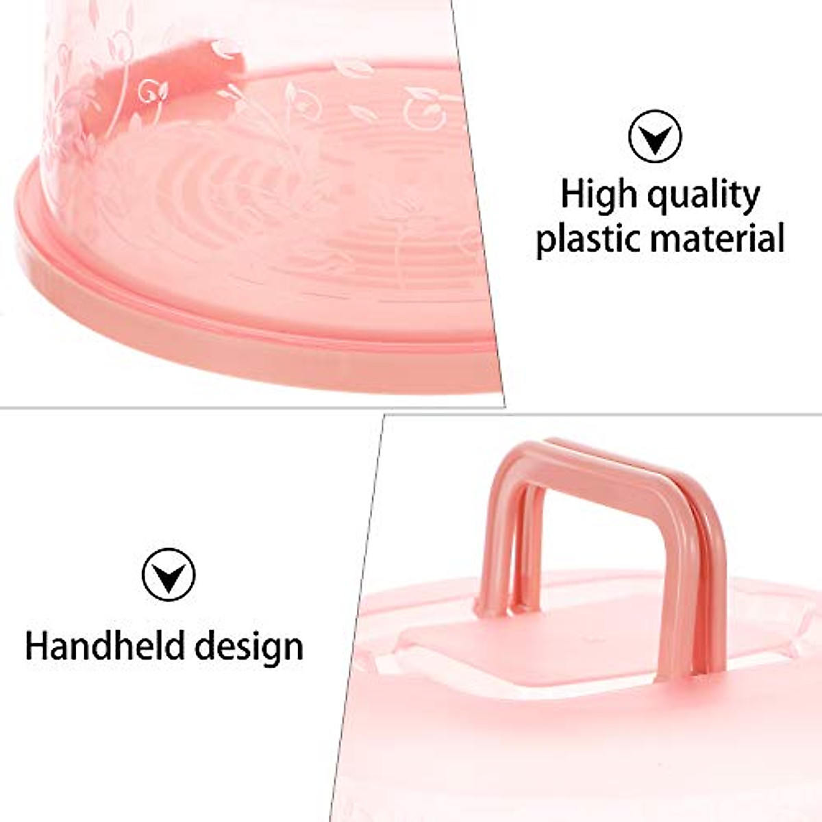 Hemoton Pink Round Cake Box Carrier Plastic Muffin Pie Carrying Box Bakery Dessert Container Holder with Handle Snap Cake Box Keeper 25X25X13CM