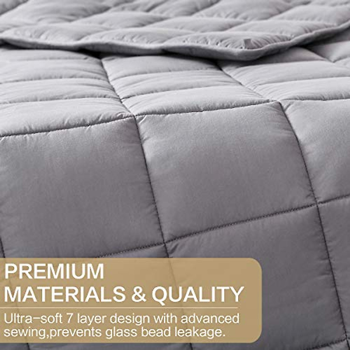 LIANLAM Weighted Blanket (20 lbs, 48"x72", Grey), Cooling Weighted Blanket for Adults, 100% Natural Cotton Material with Premium Glass Beads