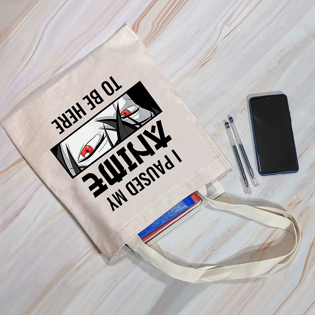 VAMSII Anime Tote Bag I Paused My Anime to be Here Funny Anime Gifts Anime Lover Gifts Shoulder Bag Lover Gifts(Tote Bag)