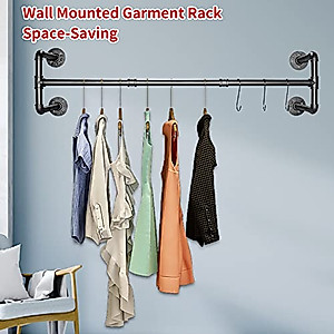 Rebala Industrial Pipe Clothing Rack 43.3 x 11.8 x 11.5INCH,Wall Mounted Garment Rack, Vintage Iron Garment Bar Space-Saving,Clothes Hanging Rod Bar,Multi-Purpose Hanging,Max Load 132Lb