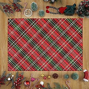 CAREMEE Plaid Merry Christmas Area Rug 6' x 4' Red Indoor Non-Slip Washable Retro Christmas Home Decor Living Room Bedroom Fireplace Children's Play Area Entryway Gift