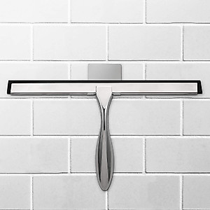Simtive 10-Inch Shower Squeegee Set, includes Shower Door Hook and Adhesive Hook, Squeegee for Shower Doors, Mirror and Window, Silver