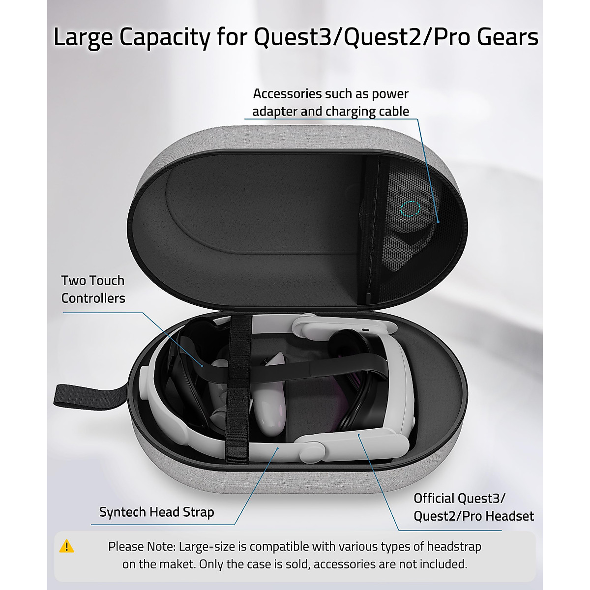 Syntech Large Hard Carrying Case Compatible with Oculus/Meta Quest 3, Quest 2/Pro Accessories PICO4 VR Headset with Elite Strap, Touch Controllers and Others, High Capacity for Storage, Travel (Gray)