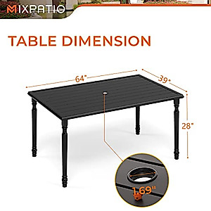 MIXPATIO Outdoor Patio Dining Set 7 Pcs, 6 Rattan C-Spring Motion Chairs with Padded Removable Sponge Cushion & Metal Dining Table, Patio Furniture Set for Lawn, Garden, Yards, Poolside