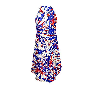 Cnebo Women Independence Day Print Summer Dresses for Neck Sundress Flowy Sleeveless Knee Office Dresses for Women for Work White