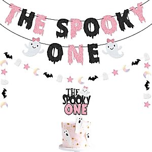 The Spooky One Banner The Spooky One Cake Topper for Pink and Black Halloween Girl First Birthday Party Decorations