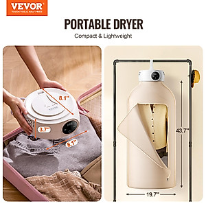 VEVOR Portable Clothes Dryer, Clothes Dryer with Dryer Bag, PTC Heating & LED Display, Foldable Mini Dryer with 5-H Timer for Apartments, Dorms, RVs, or Hotels, 600W, Beige