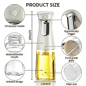Oil Sprayer for Cooking, 240ml Glass Olive Oil Sprayer Mister, Olive Oil Spray Bottle, Kitchen Gadgets Accessories for Air Fryer, Canola Oil Spritzer, Widely Used for Salad Making, Baking, Frying, BBQ