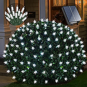 Solar Powered Christmas Net Lights Outdoor Mesh Lights for Bushes, 8 Modes Solar Christmas Lights Decorations Outdoor for Garden, Yard, 6Ft*6Ft, White