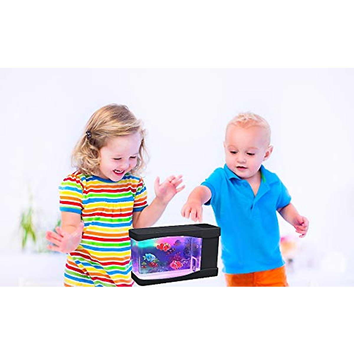 Lightahead® Artificial Mini Aquarium A Sensory Multi Colored LED Swimming Fish Tank with Bubbles