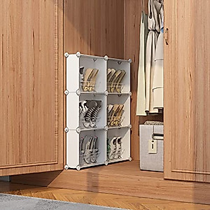 MAGINELS 6-Pair Shoe Rack Organizer with Cover, Slim Shoe Storage Cabinet,Behind Door, Narrow Shoe Shelf for Closet,entryway,White